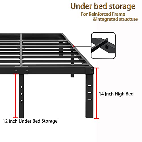 Caplisave Full Size High Metal Platform Bed Frame,Max 3500lbs Heavy Duty Metal Slat Support,14 Inch Underbed Storage,Easy Assembly,No Box Spring Needed,Black