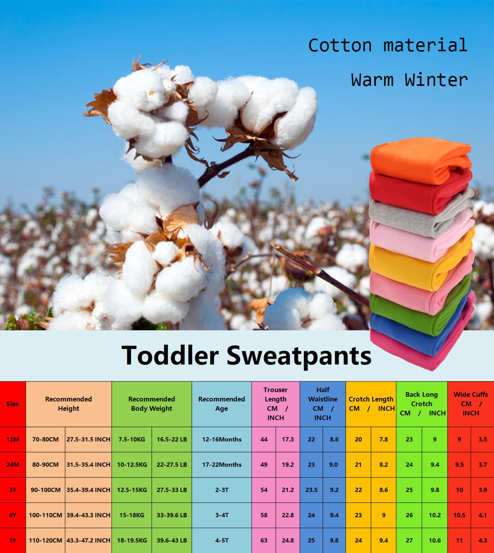 CuteOn Unisex Toddler Jogger Pants Kids Cotton Elastic Waist Winter Baby Sweatpants Pants 2Years Red
