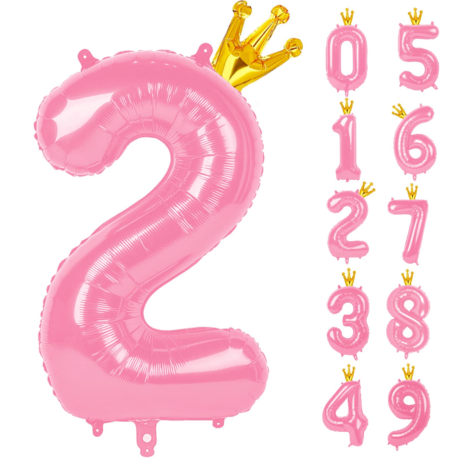 40 Inch Pink Number Balloon 0-9(Zero-Nine) with Crown, Big Size Happy Birthday Balloon, Foil Helium Big Number Balloon for Birthday Party,Wedding, Anniversary (PINK 2)