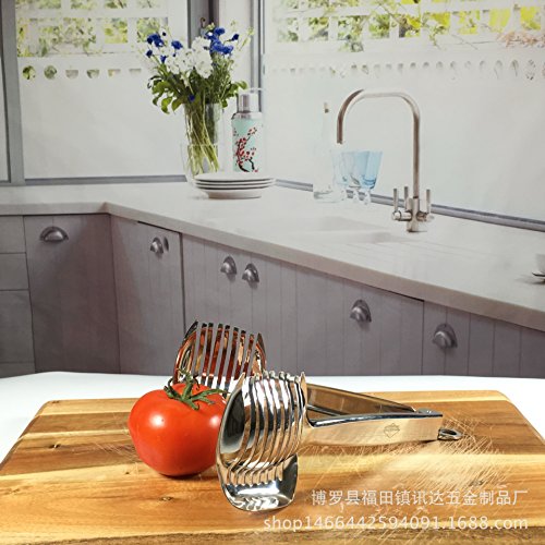 i Kito Tomato Lemon Slicer Holder Round Fruits Onion Shreader Cutter Guide Tongs with Handle Kitchen Cutting Potato Lime Food Stand Stainless Steel