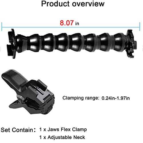 FiTSTILL Jaws Flex Clamp Mount with Adjustable Gooseneck 8-Section Compatible with Go Pro Hero 11,10. 9, 8, 7, 6, 5, 4, Session, 3+, 3, 2, 1, Max, Fusion, DJI Osmo Action Cameras