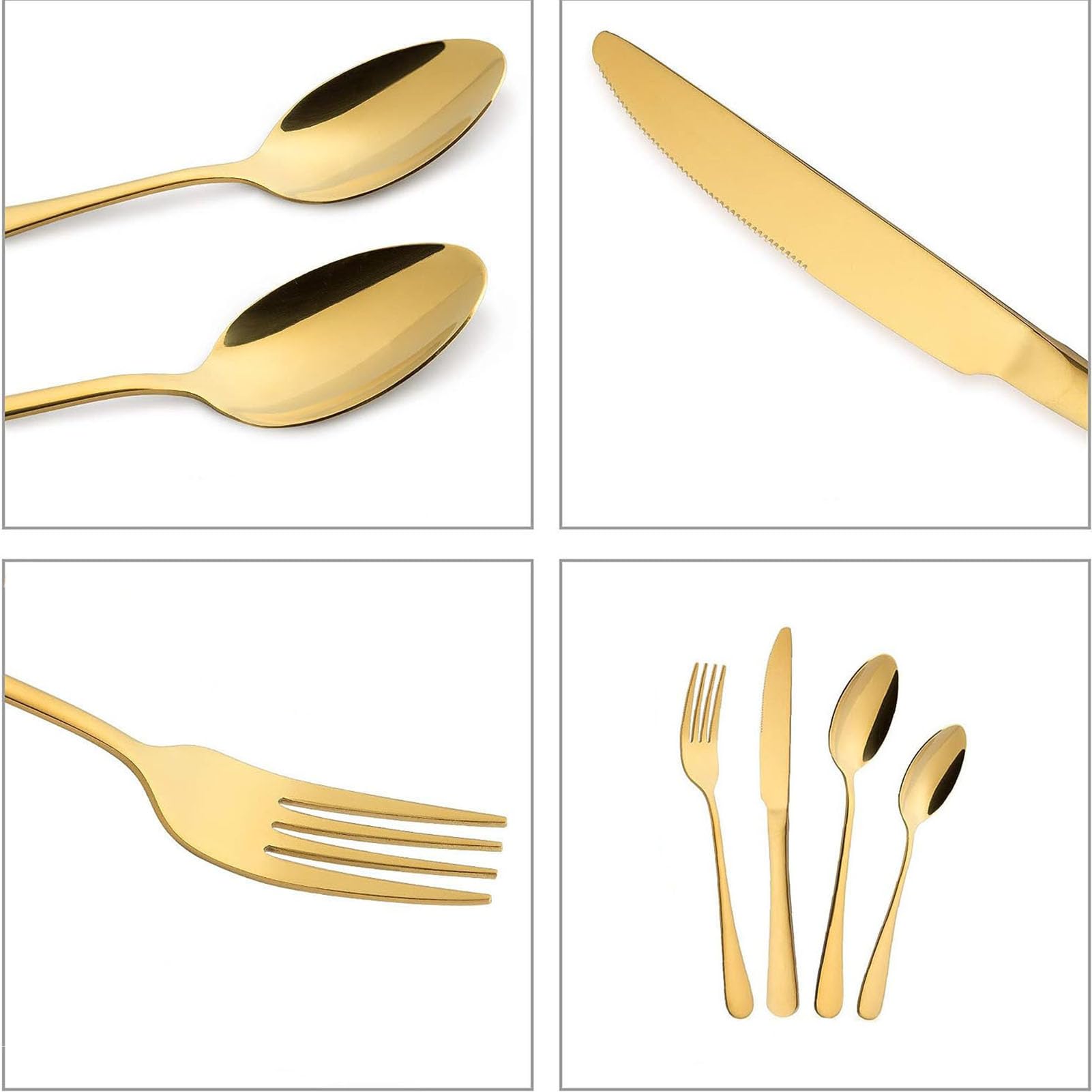 Gold Flatware Set, Service for 4,Premium Stainless Steel Tableware Set 16Piece Cutlery Utensils Set Include Knife Fork Spoon Durable
