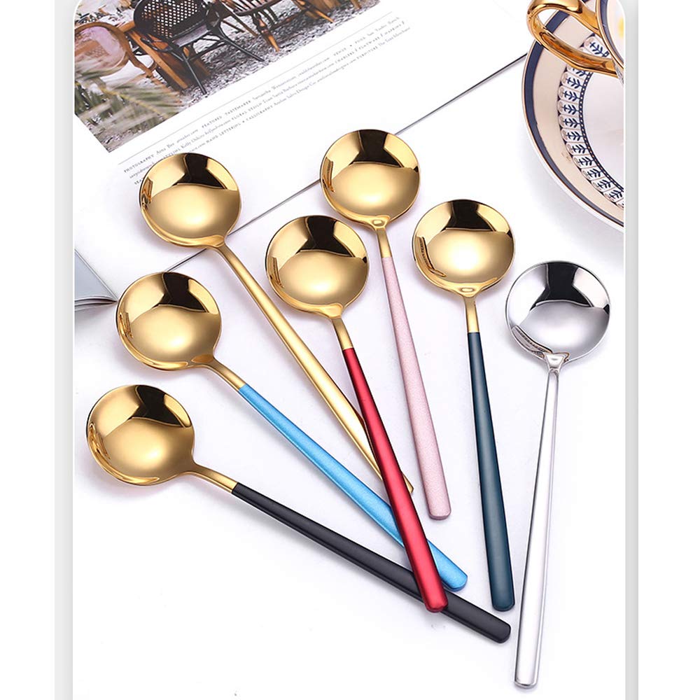 Spoons Cutlery, 18/10 Stainless Steel Korean Spoons 6 Pieces Soup Spoons (Green Gold)
