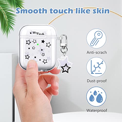 AirPod Case with Star Keychain, Cute Charms Star Pattern Design Clear Soft Protective Cover Compatiable with AirPods 2nd & 1st Generation Case