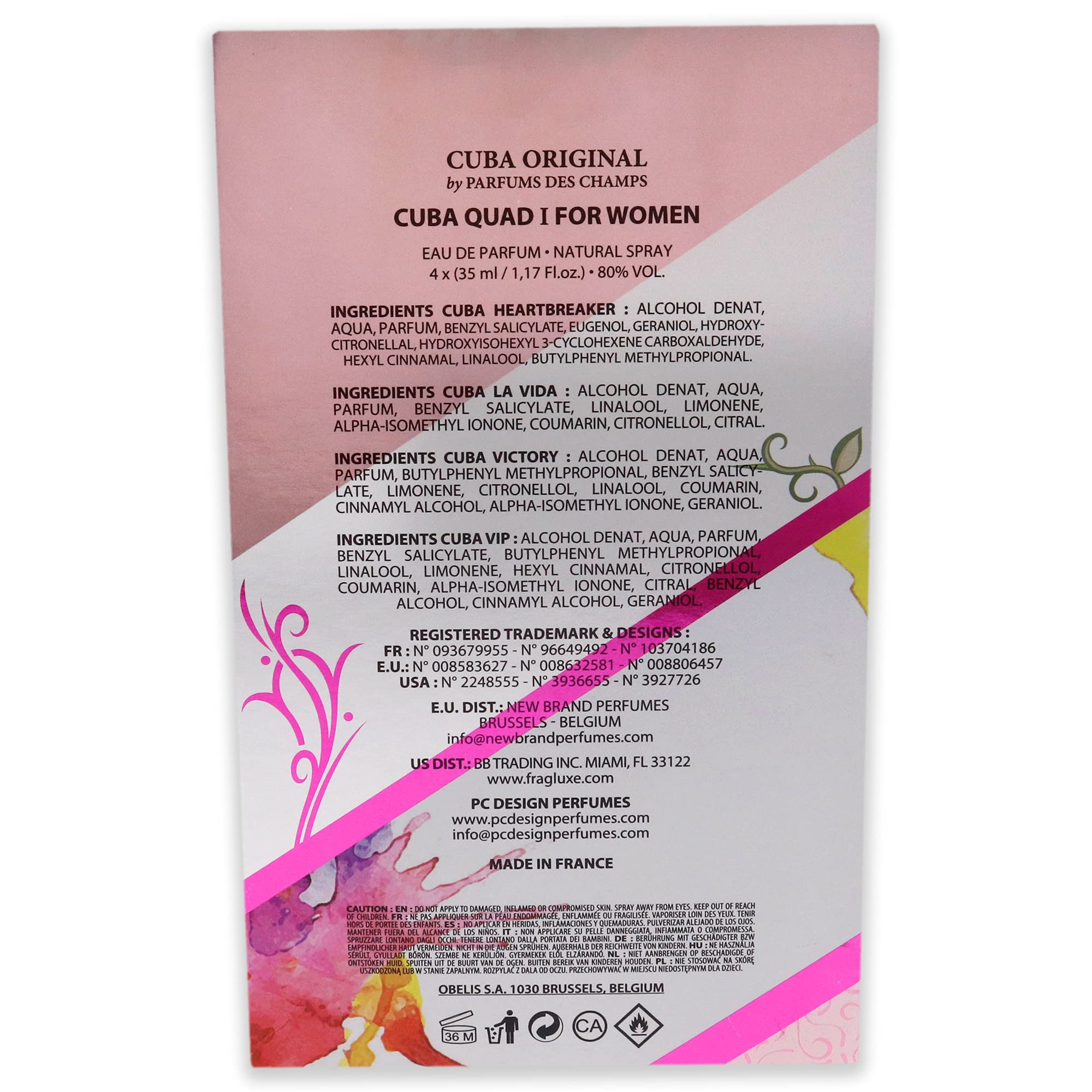 Cuba Cuba Quad I Women 4 Pc Gift Set 1.17oz Cuba Heartbreak EDP Spray, 1.17oz Cuba La Vida EDP Spray, 1.17oz Cuba Victory EDP Spray, 1.17