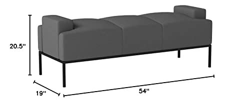 Iconic Home Carmel Bench Pebble Grain PU Leather Ottoman with Metal Frame, Grey