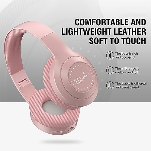 Active Noise Cancelling Headphones Wireless Over Ear Bluetooth Headphones Hi-Res Audio Deep Bass Memory Foam Ear Cups for Home Travel Office(Pink)