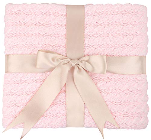 Lilax Baby Cable Knit Blanket Soft Warm Toddler for Boys and Girls 35X30 Inch Pink