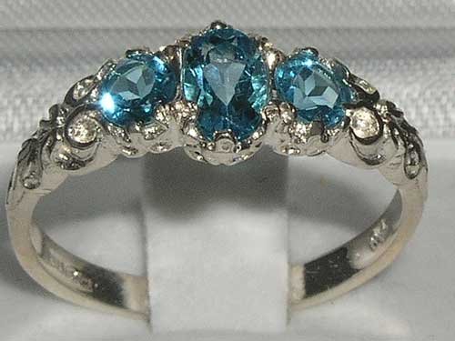 925 Sterling Silver Natural Blue Topaz Womens Promise Ring - Size 5.5