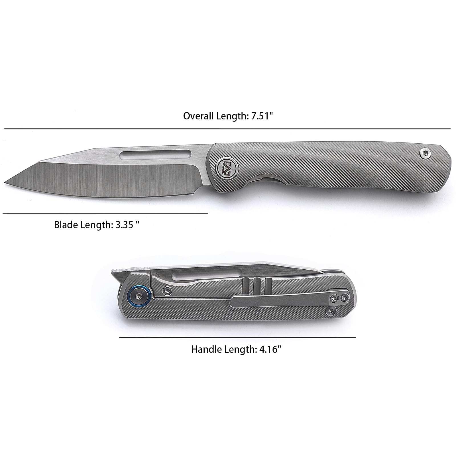 Miguron Knives M Ekry Front Flipper Folding Knife 3.35" Hand Hollow Ground Rubbed CPM-20CV Satin Blade Sandblasting Titanium Handle Camping Hiking Pocket Knife MGR-617GY
