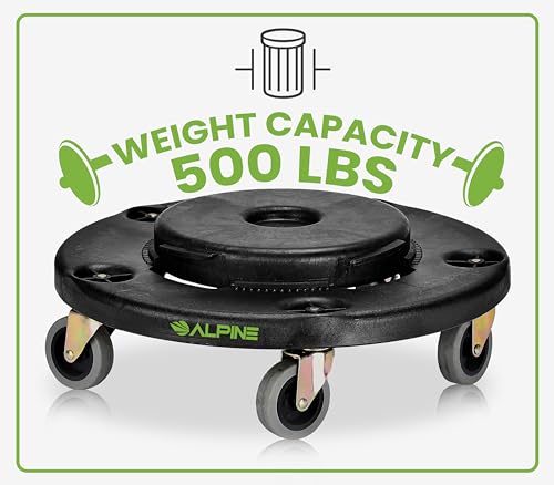 Alpine Rolling Brute Trash Can Dolly - Trash Can Dolly with Wheels/Trash Can Roller Base for Round 20, 32, 44, or 55 Gallon Garbage Bins, Heavy Duty Holds Up to 500lbs (Black)