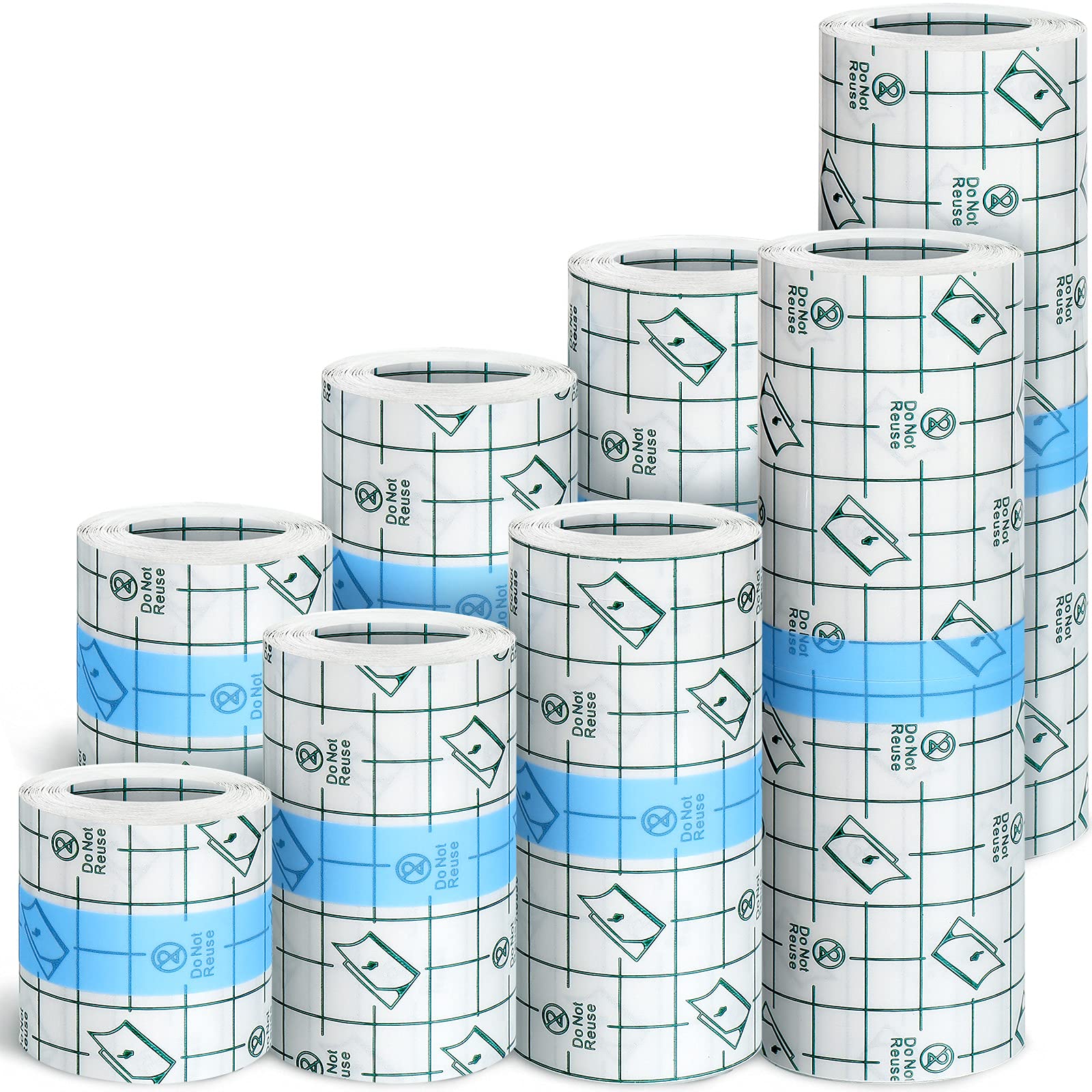 Threlaco 8 Rolls Tattoo Aftercare Bandage Adhesive Waterproof Bandage Transparent Film Dressing Skin Tape Cover Dressing Tape Roll for Tattoo Supplies Swimming Shower, 2" 3" 4" 6" x 2.2 Yard