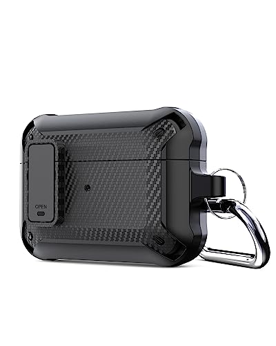 Airpod Pro 2nd Generation Case, Airpods Pro Gen 2 Cover, Air pod Pro 2 Hard Case Cover Armor Lock Design for Men Women with Keychain, Cool Full-Body Shockproof Case for Apple Airpods Pro 2022(Black)