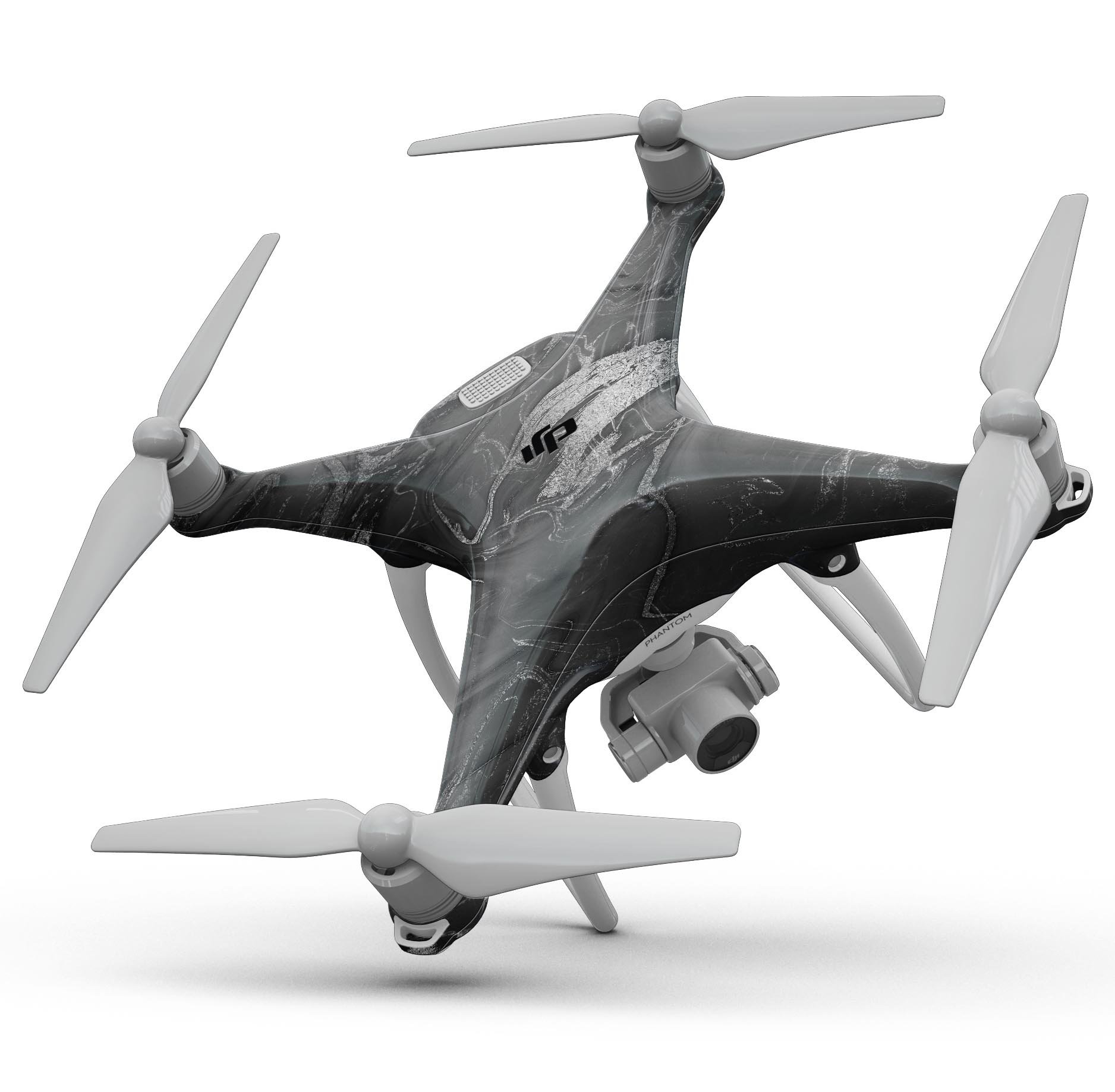 Design Skinz Design Skinz Black & Silver Marble Swirl V7 Full-Body Wrap Decal Skin-Kit Compatible with The Drone DJI Phantom 3/Phantom 3 Pro