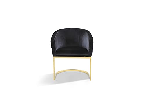 Iconic Home Siena Accent Club Chair Shell Design Velvet Upholstered Half-Moon Gold Plated Solid Metal U-Shaped Base Modern Contemporary Black, 25.6D x 23.2W x 31.7H in