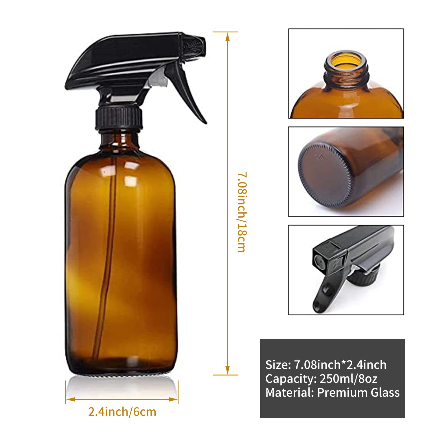 Nisorpa 16oz Amber Glass Spray Bottles 6 Pack Refillable Essential Oils Container with Mist and Stream Settings for Aromatherapy Cleaning Products