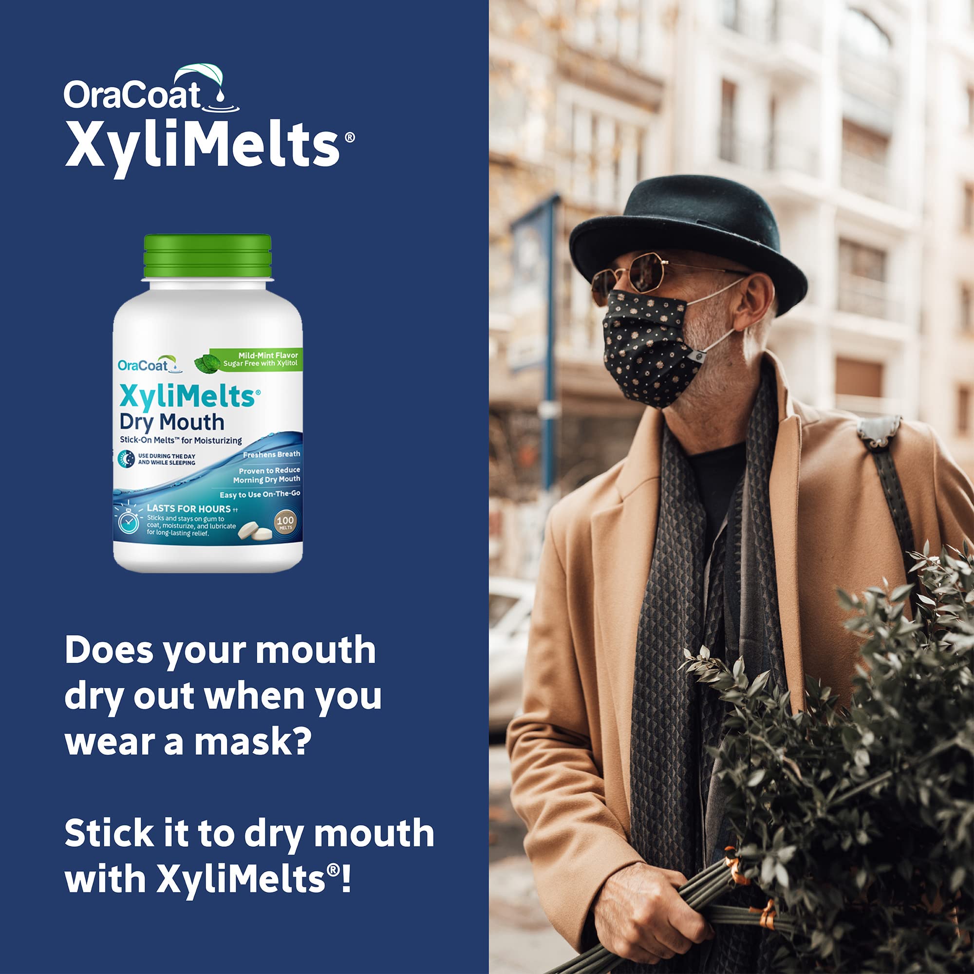 OraCoat XyliMelts Dry Mouth Relief Moisturizing Stick-On-Melts with Xylitol, 100 Count, Mild Mint, Help Stimulates Saliva for Dry Mouth, Non-Acidic, Day & Night Use, Time Release for Up to 8-Hour
