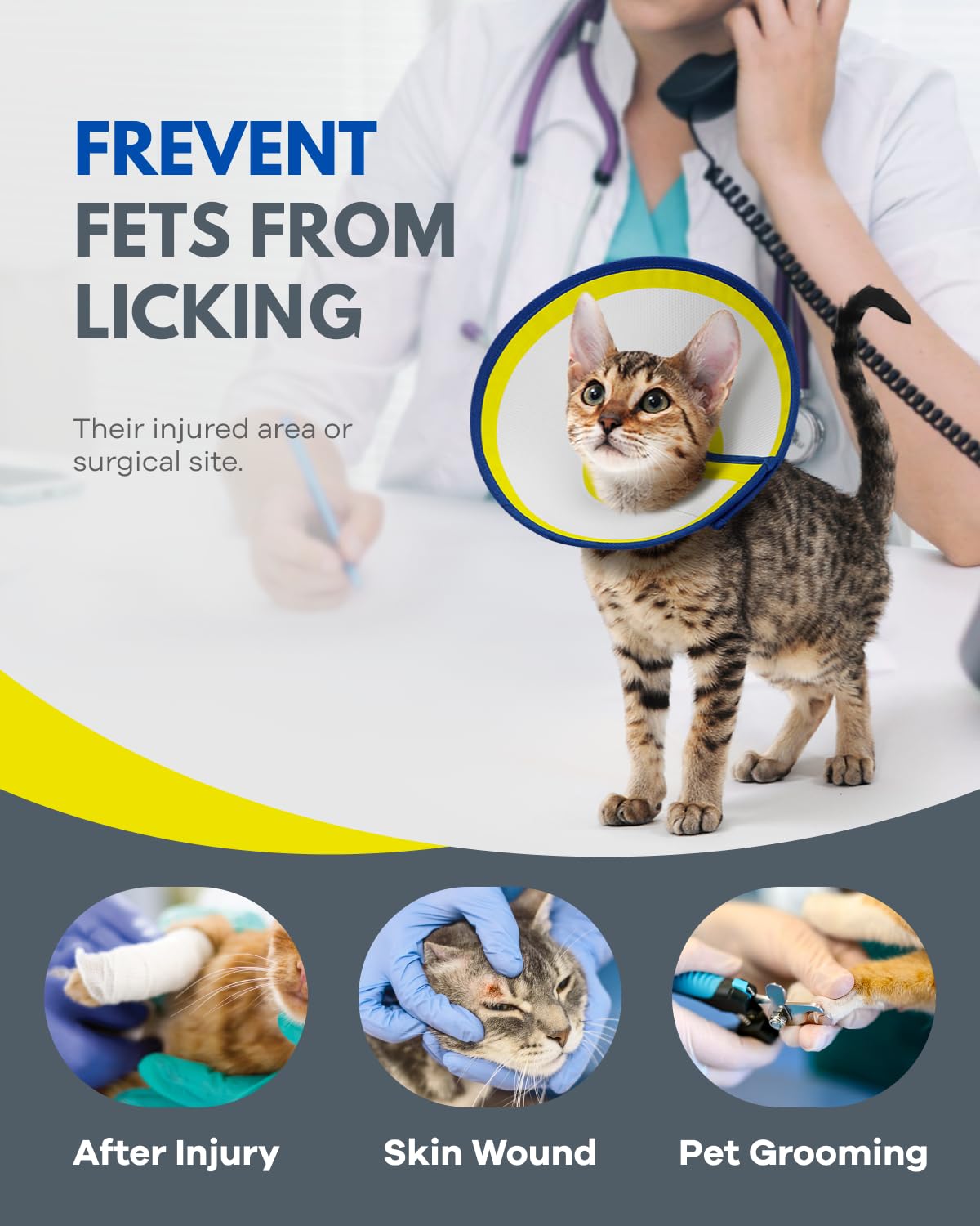 MIDOG Cat Cone, Protective Adjustable Pet Cone Collar for After Surgery, Soft Cat Recovery Collar to Stop Licking Wounds, Comfortable Lightweight E-Collar for Cat Kitten, Not Block Vision (Yellow, M)