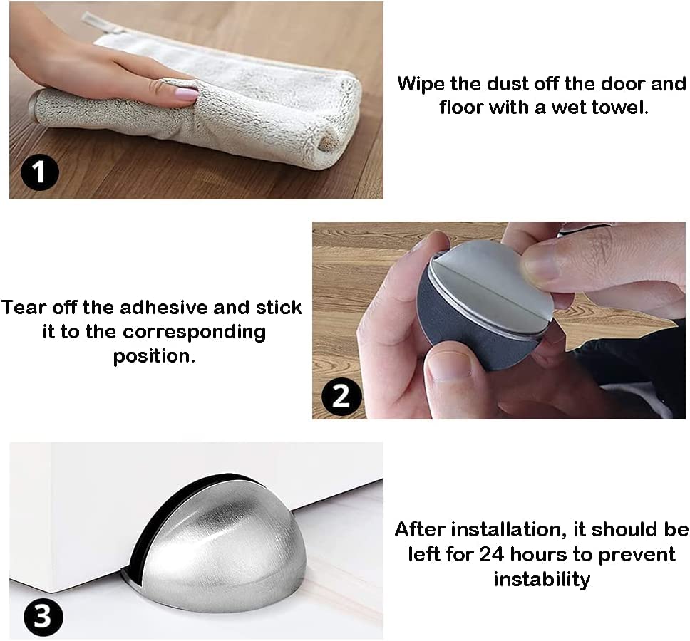 6 Pack Floor Door Stops, BetterJonny Self-Adhesive Door Stopper Stainless Steel Door Stops for All Hard Floors to Reduce Noise and Keep Quiet