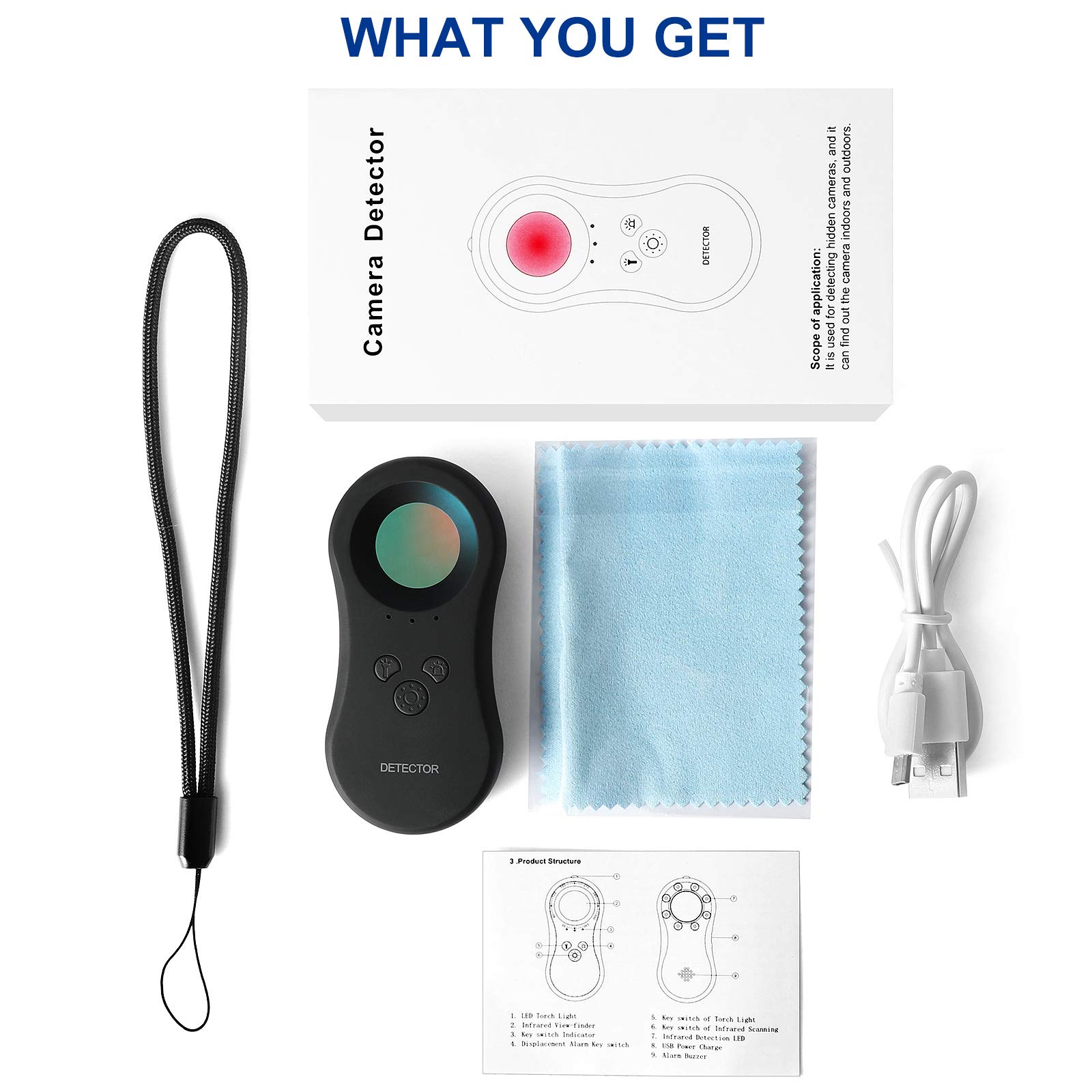 PEN&H Anti-Spy No Peeking Hidden Camera Detector with LED Flash Lights, Spy Camera Detector,Luggage and Personal Alarm 3-in-1 Functionality Defense for Indoor Home Office Travel.