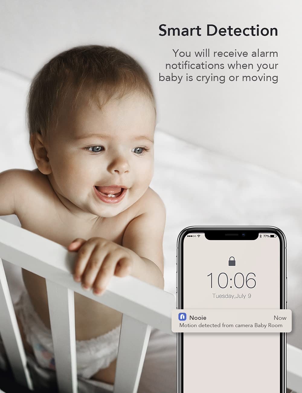 Nooie Baby Monitor, WiFi Pet Camera Indoor, Wireless IP Nanny Camera, 1080P Home Security Camera, Motion Tracking, IR Night Vision, Compatible with Alexa, Two-Way Audio