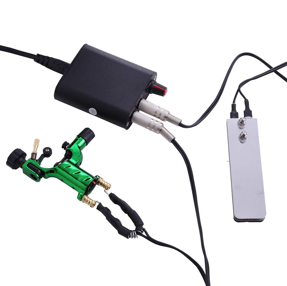 Mini Tattoo Power Supply Set,New Star Tattoo Mini Motor Black Tattoo Machine Power Supply with Tattoo Clip Cord and Stainless Steel Foot Pedal for Permanent Makeup Tattoo Supply Accessory