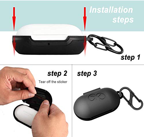 Haotop Case Cover Compatible with Galaxy Buds 2019/Buds+ Plus 2020,Soft Silicone Anti-Lost Earphone Full Protective Cover with Carabiner (Black)