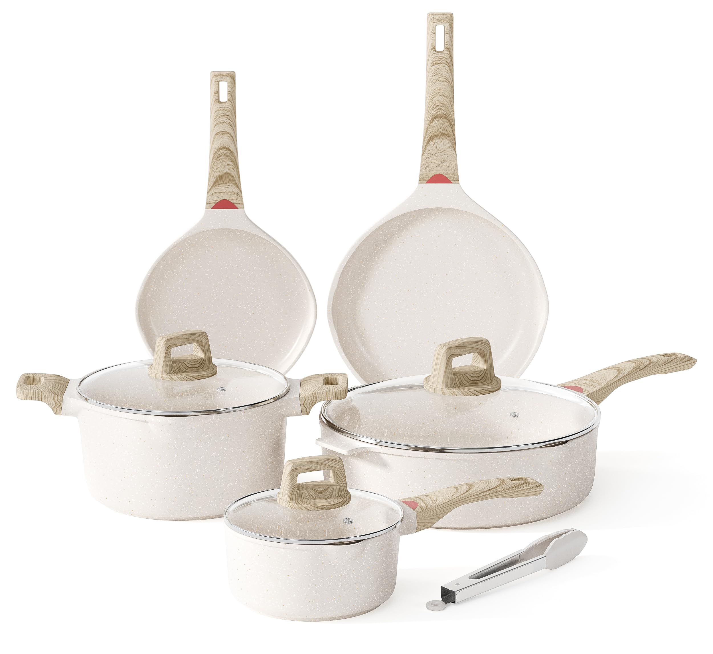 Pots and Pans Set - Caannasweis Nonstick Granite Stone Cookware Sets, Induction Frying Pans for Cooking, PFOS PFOA Free, Basic Gray