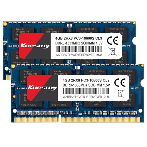 PC3 10600 SODIMM 8GB Kit (4GBX2) DDR3 1333MHz Ram 4GB PC3-10600S 204 Pin 1.5V CL9 Non-ECC Unbuffered 2RX8 Dual Rank for Laptop Notebook Computer