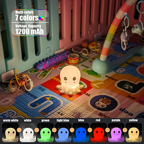 CometMars Toddler Night Lights, Silicone Octopus Light for Breastfeeding, Nursery Squishy Lamp, Cute Animal Bedside Lamp for Baby Kids Teens, Soft Nightlight with Touch Sensor for Bedroom