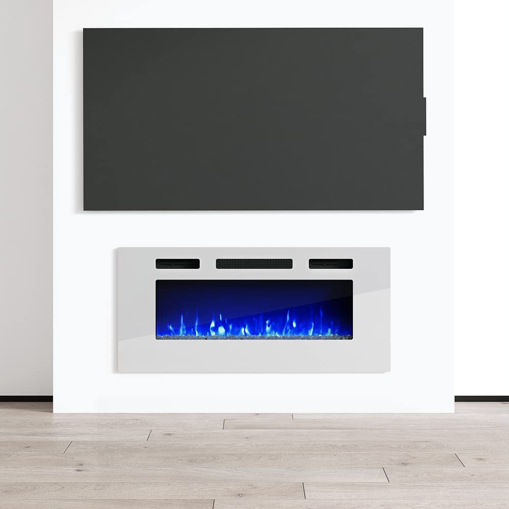 40" Electric Fireplace Recessed Wall Mounted Heater, 1500W/5100BTU (White)