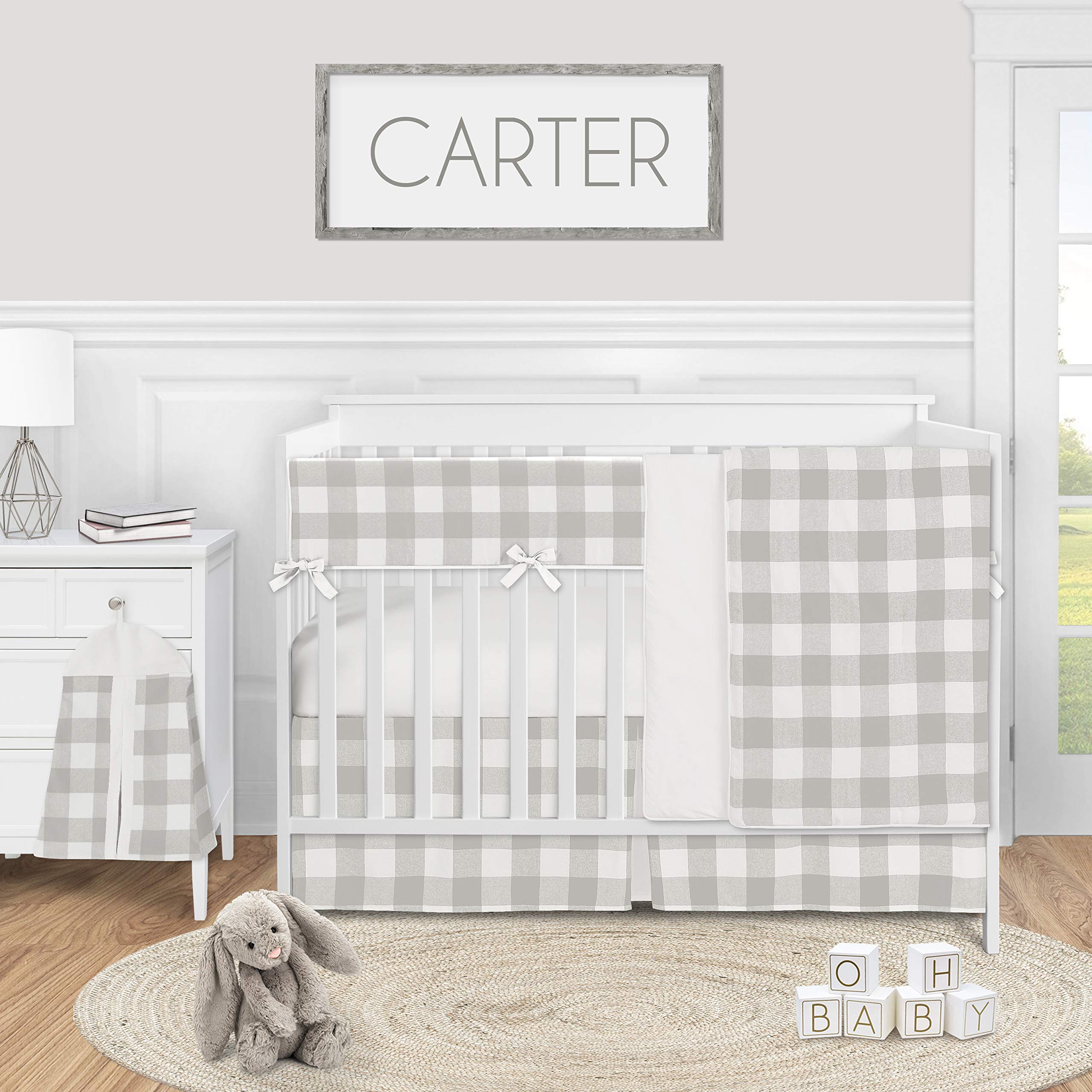 Sweet Jojo Designs Grey Woodland Plaid Fabric Memory Memo Photo Bulletin Board - Gray White Rustic Buffalo Check Flannel Country Lumberjack
