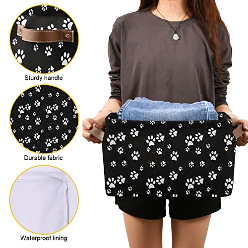 ALAZA Cute Dog Paw Print Black White Large Storage Basket with Handles Foldable Decorative 1 Pack Storage Bin Box for Organizing Living Room Shelves Office Closet Clothes
