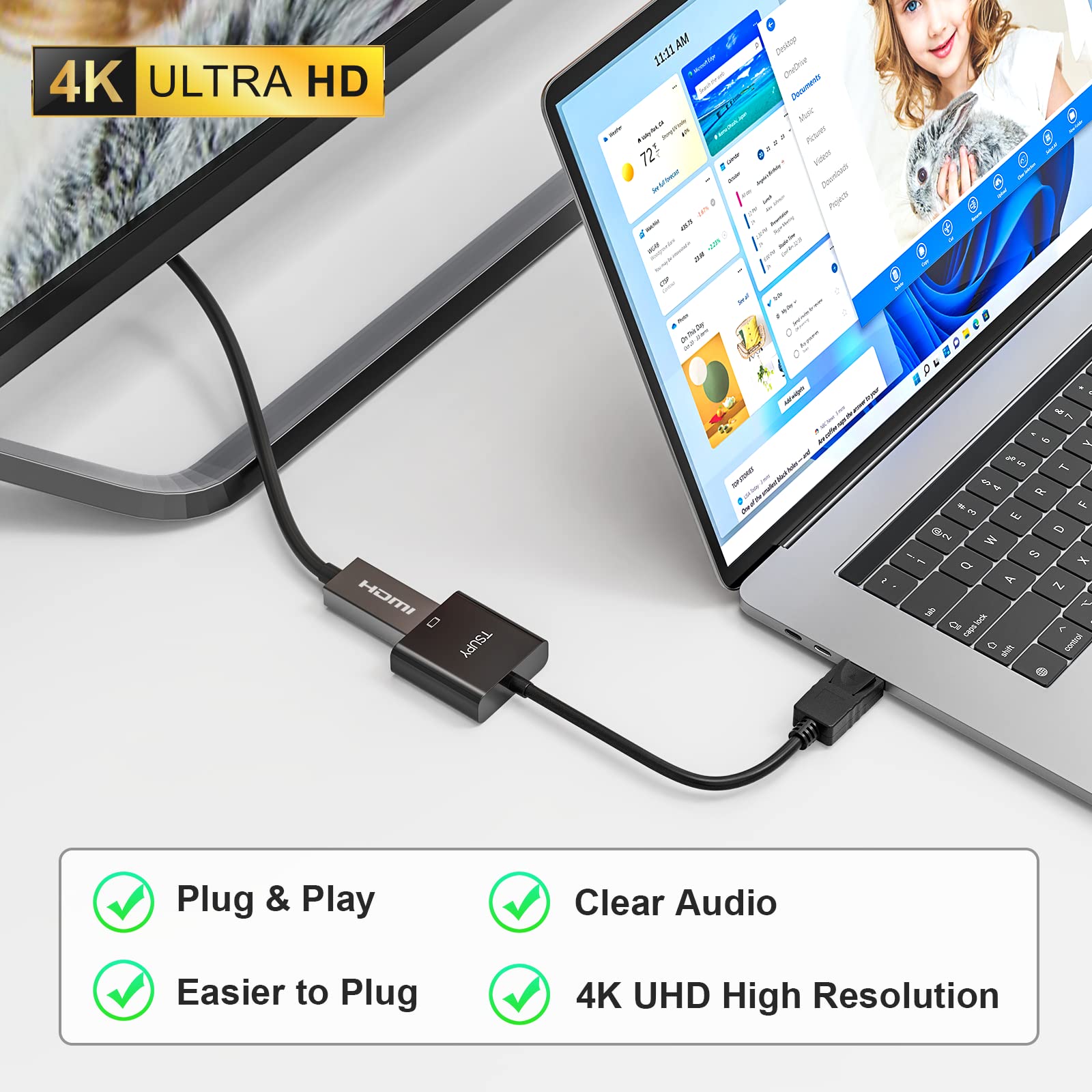 TSUPY ππ’π¬π©π₯ππ²ππ¨π«π to HDMI Adapter Converter 4K UHD, DP (Source) to HDMI (Monitor) Cable Gold Plated Converter Displaylink Cord Compatible for PC, Projector, HDTV and More Display Devices