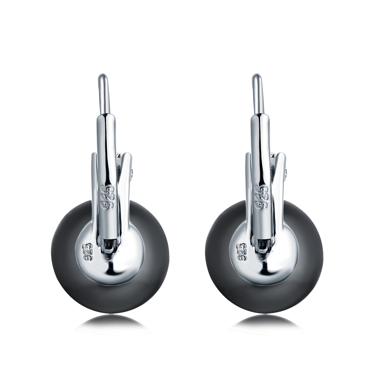 925 Sterling Silver Cubic Zirconia Black Freshwater Cultured Pearl Drop & Dangle Leverback Earrings (10mm black pearl)