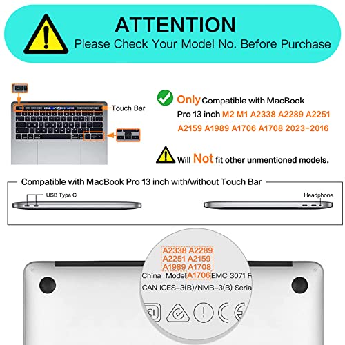 MOSISO Compatible with MacBook Pro 13 inch Case 2023, 2022, 2021-2016 M2 M1 A2338 A2251 A2289 A2159 A1989 A1708 A1706, Plastic Hard Shell Case & Keyboard Cover Skin & Wipe Cloth, Airy Blue