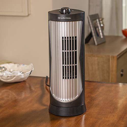 Comfort Zone CZ112 12β 2-Speed Oscillating Tower Fan with High Performance Centrifugal Blades, Convenient Built-in Carry Handle, and Space Saving Design, Black