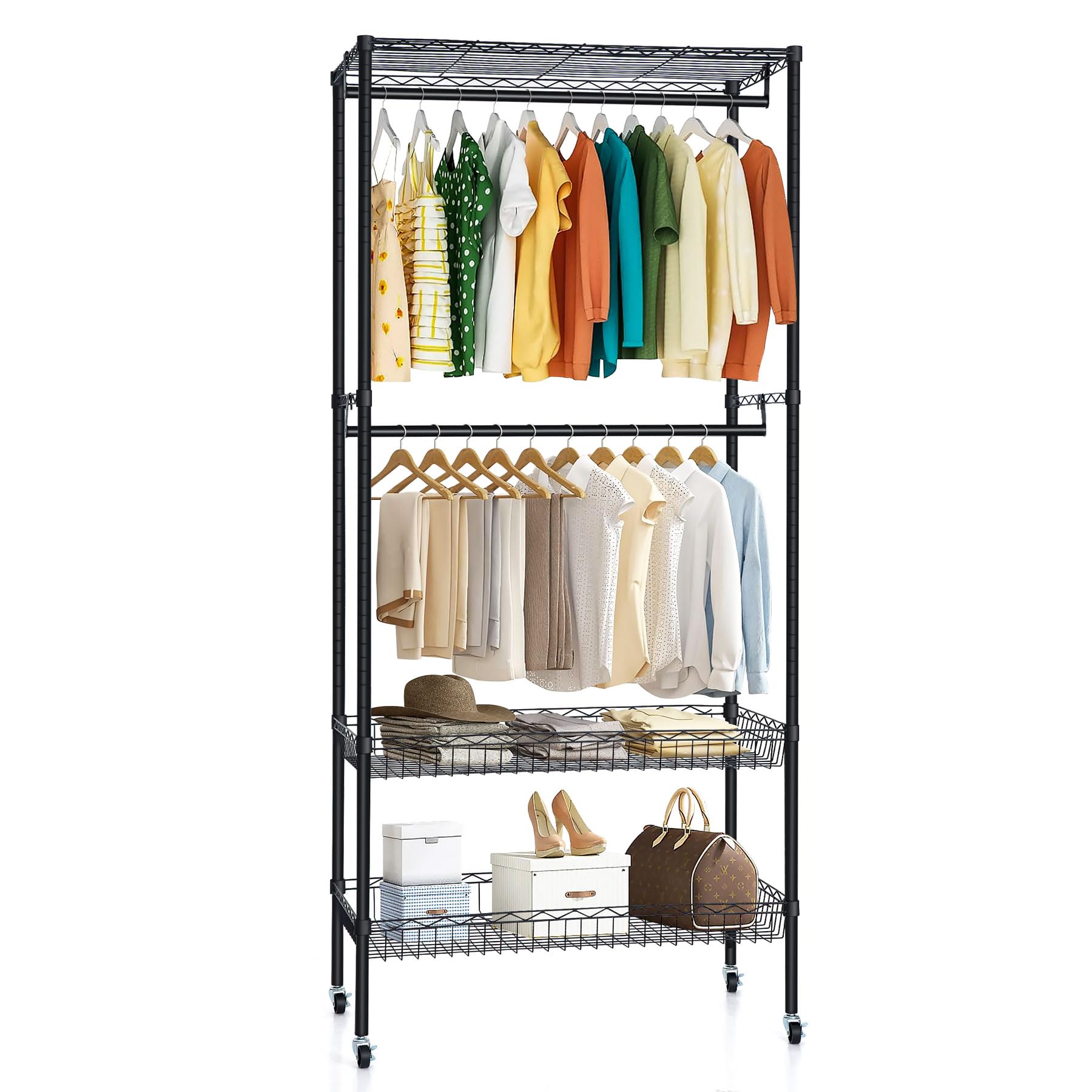 BVBOX Clothing Rack, Robust Wardrobe Organizer with 700LBS Load Capacity, Adjustable Metal Garment Rack for Hanging Clothes - Wire Closet Rack for a Sturdy Wardrobe (31" W x 70" H x 117" D)