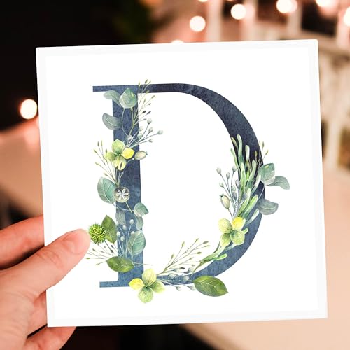 3dRose Greeting Card - Blue Monogram Initial D With Pretty Yellow Wild Flowers - Floral Monograms
