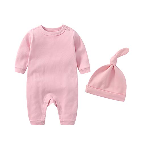 Infant Romper+Burp Cloth+Bib+Mittens+Shoes+Cap Set Breathable Healthy Fabric Tops for Baby (Pink, (0-3) month)