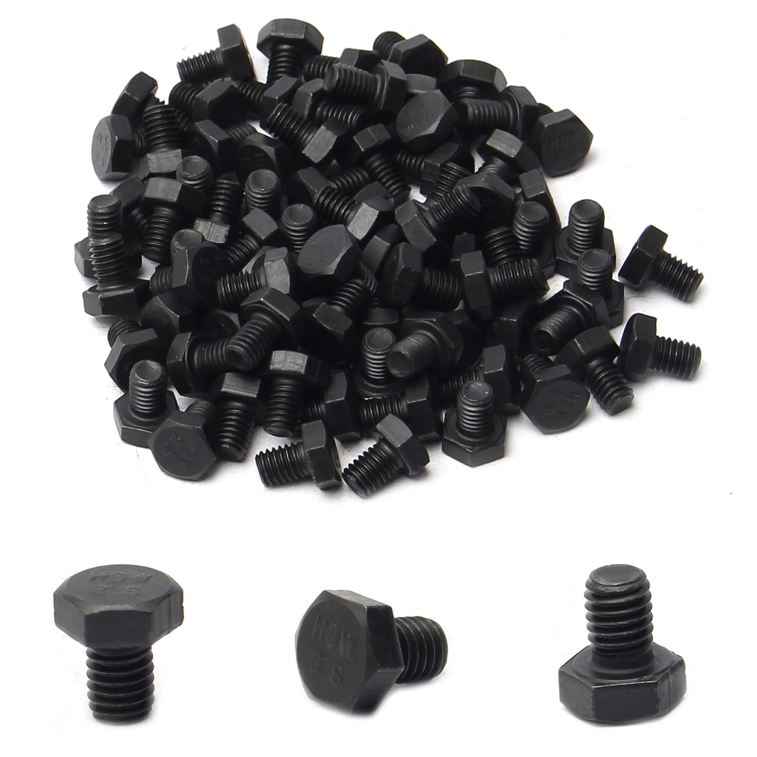 MroMax 100Pcs M6 x 8mm Hex Head Screw Bolt, Carbon Steel Grade 8.8, Black Oxide Finish, Full Thread, Hexagon Head Bolts for Furniture Repair