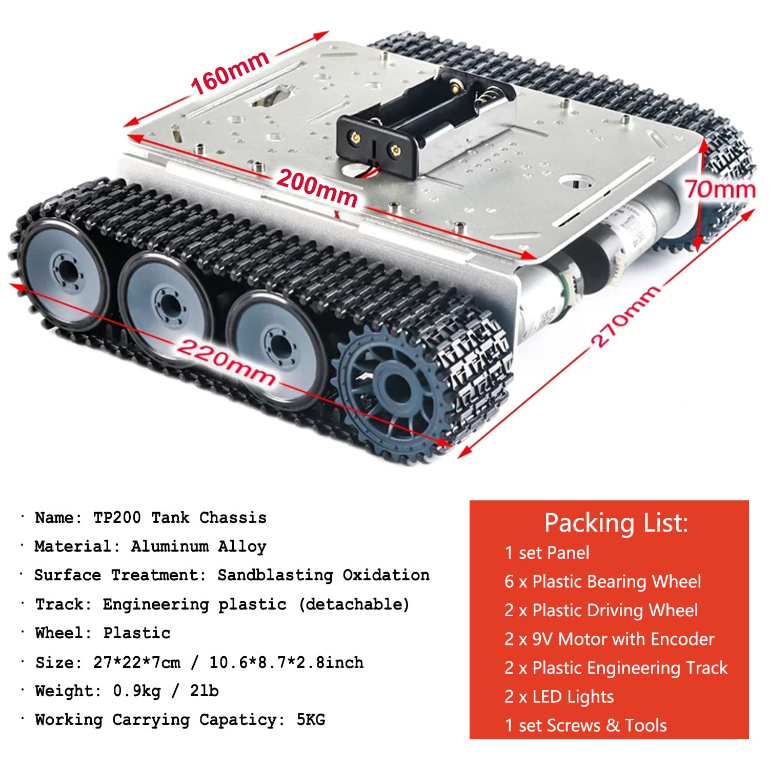 YCKJ Professional Smart Tank Car Chassis with High Torque DC Motors, TP200 Remote Control Metal Robotic Platform Robot Accessories Kit for Arduino Uno, Raspberry Pie, STM32, DIY STEAM Education
