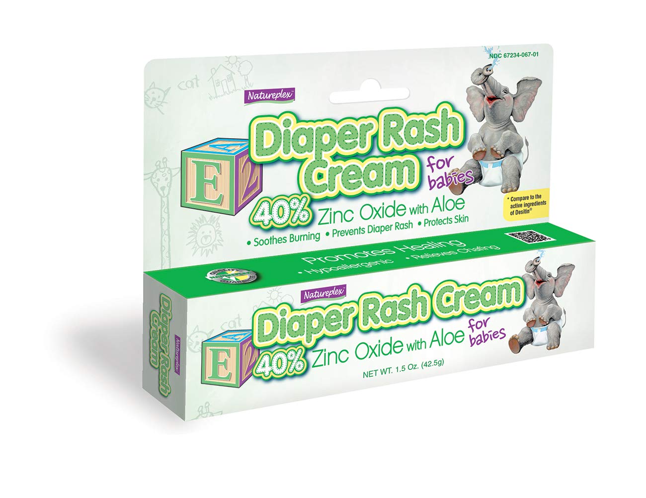 Diaper Rash Cream for Babies 40% Zinc Oxide with Aloe 2 Pack