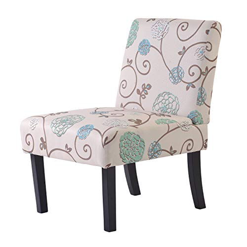 LZ LEISURE ZONE Urban Stylish Fabric Accent Dining Chairs Sofa Side Chairs Upholstered Armchair with Wood Legs Home Furniture (Floral)