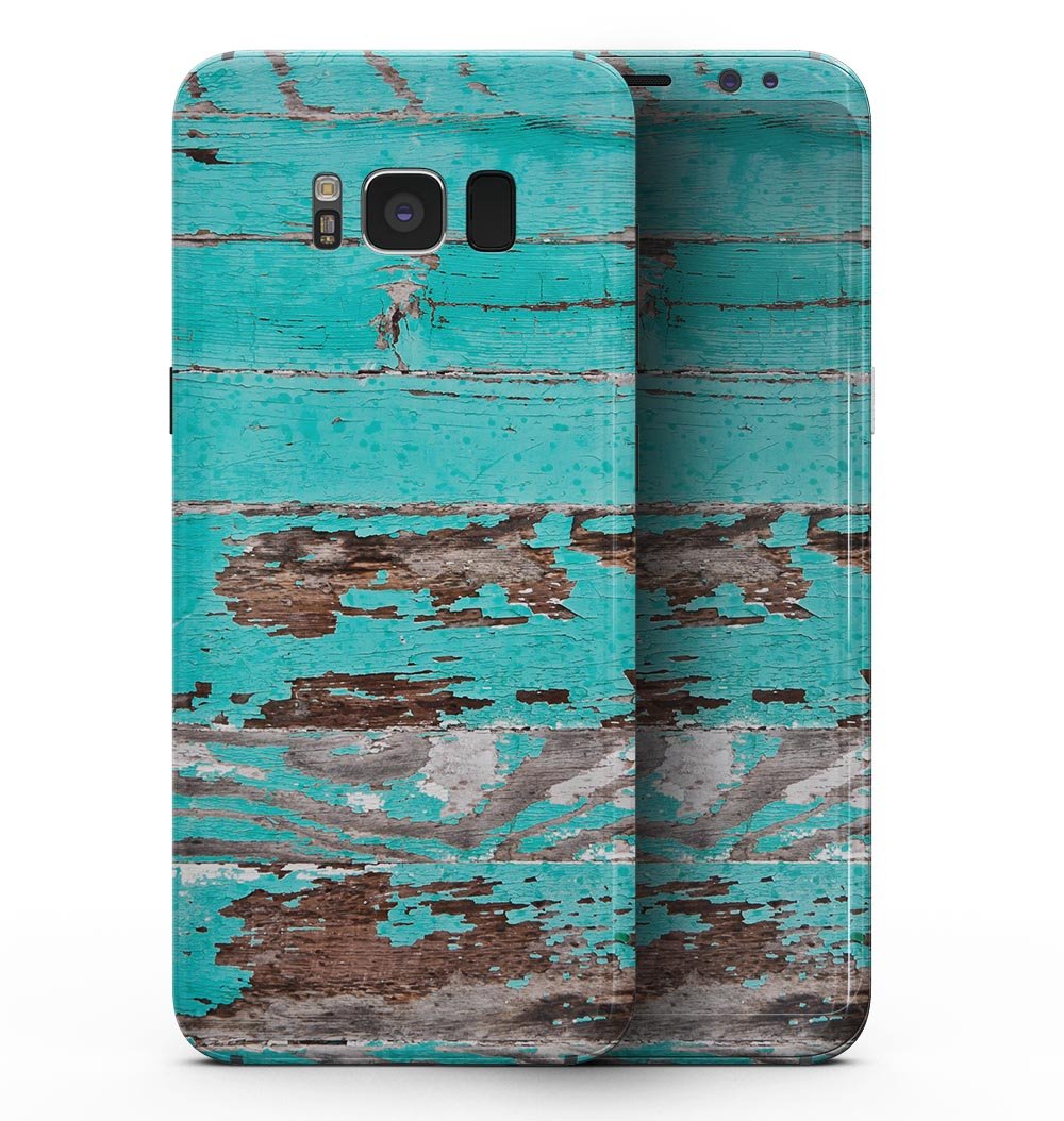 Design Skinz Design Skinz Turquoise Chipped Paint on Wood Full-Body Wrap Decal Skin-Kit for The Galaxy S9 Plus