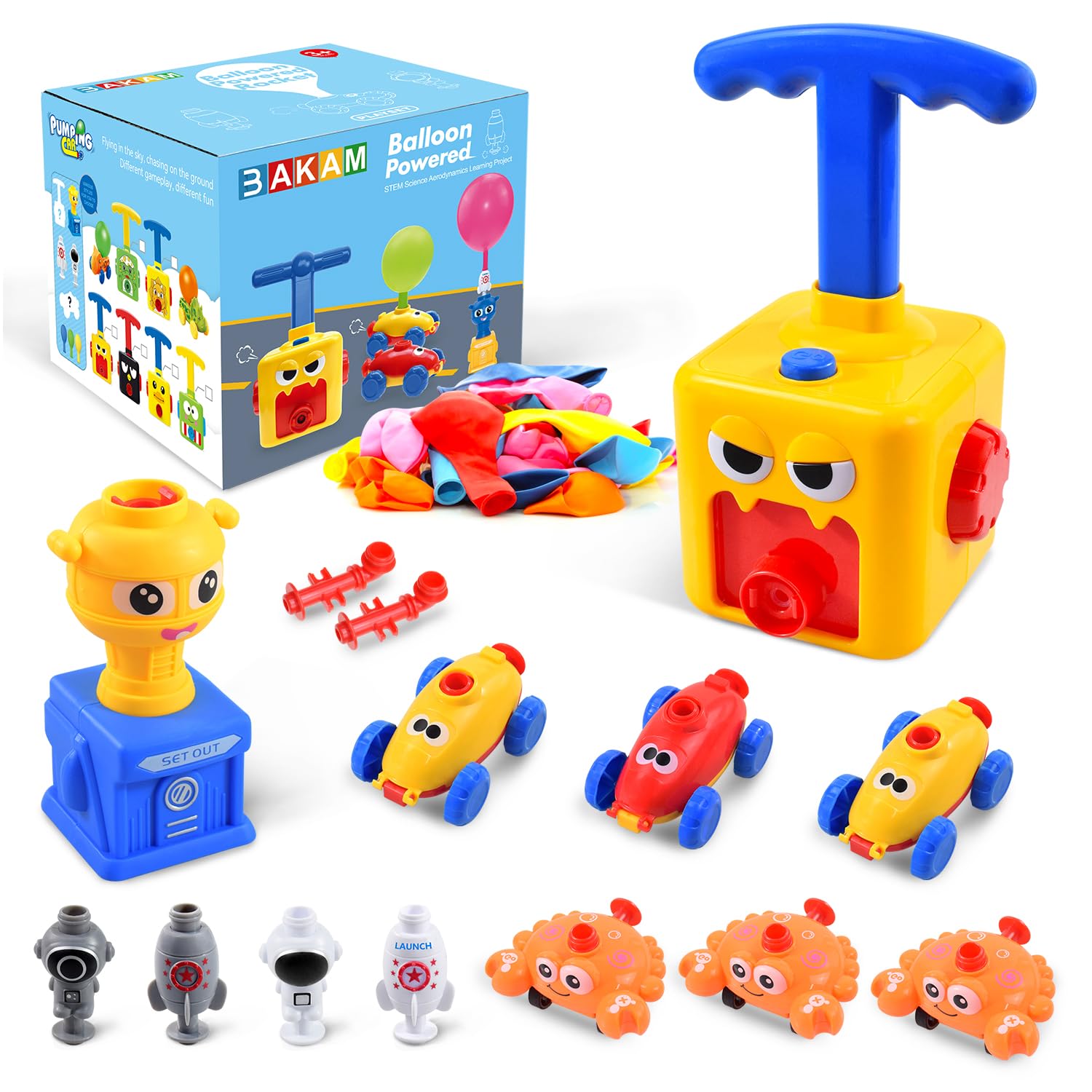BAKAM Toddler Toys 3-4 for Boys Girls, Balloon Launcher & Powered Car Set, Fun Toddlers STEM Toy Balloon Pump Cars Racer Kit for Kids 3-5 (Monster)