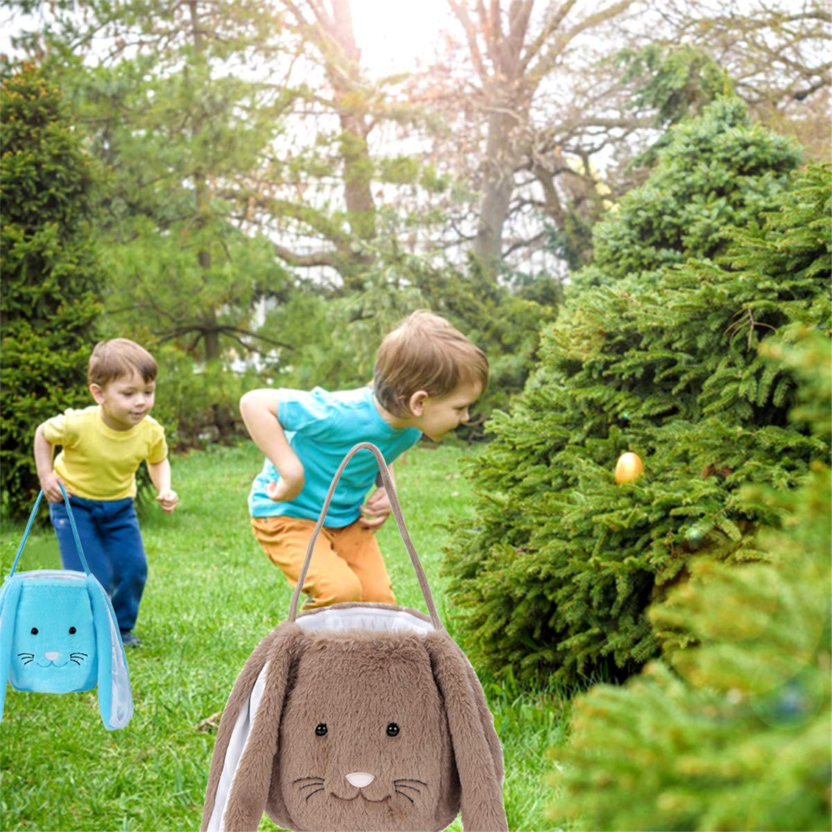Plush Easter Bunny Basket for Kids Boys Girls Easter Buckets with Long Plush Ear Personalized Egg Hunting Bags,Bunny Kids Easter Tote Bags for Easter Decorations Candy…