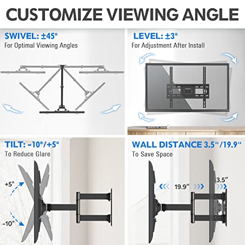 MOUNTUP TV Wall Mount, Single Stud TV Mount Swivel Tilt Full Motion for Most 26-55 Inch Flat Screen/Curved TVs, Universal Articulating Wall Mount TV Bracket with Max VESA 400x400mm, Holds up to 60lbs