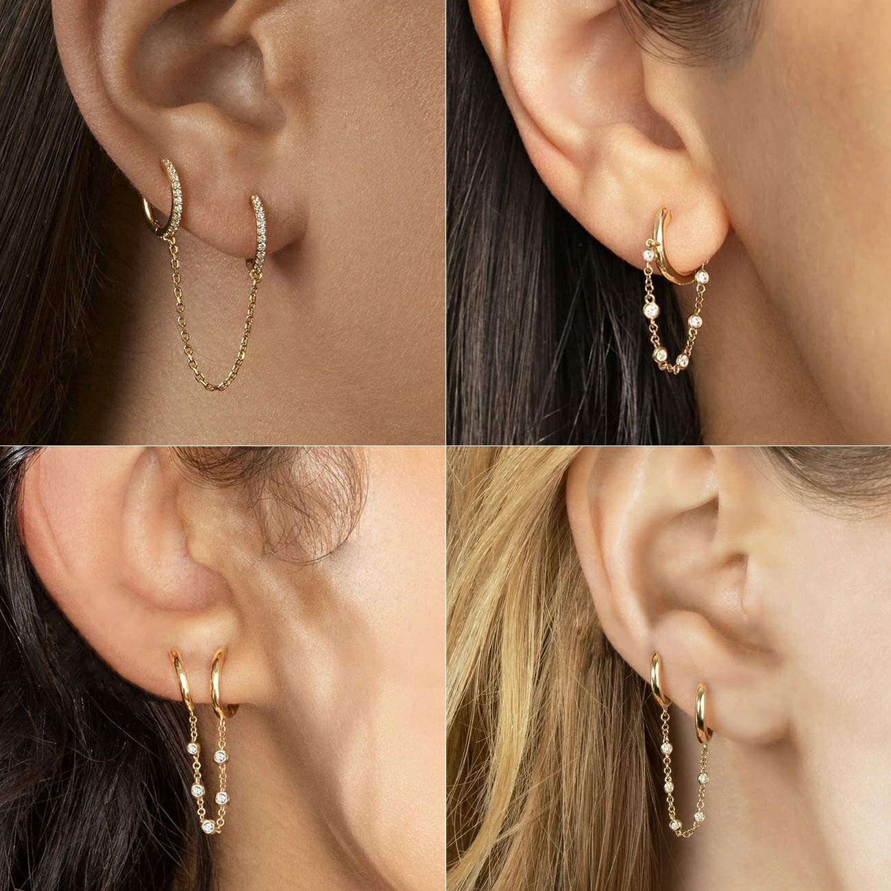 7Pcs Chain Hoop Earrings Chain Stud Earrings Set Gold Plated Dainty Double Piercing Earrings Tassel Chain Drop Dangle Huggie Hoop Earrings for Women