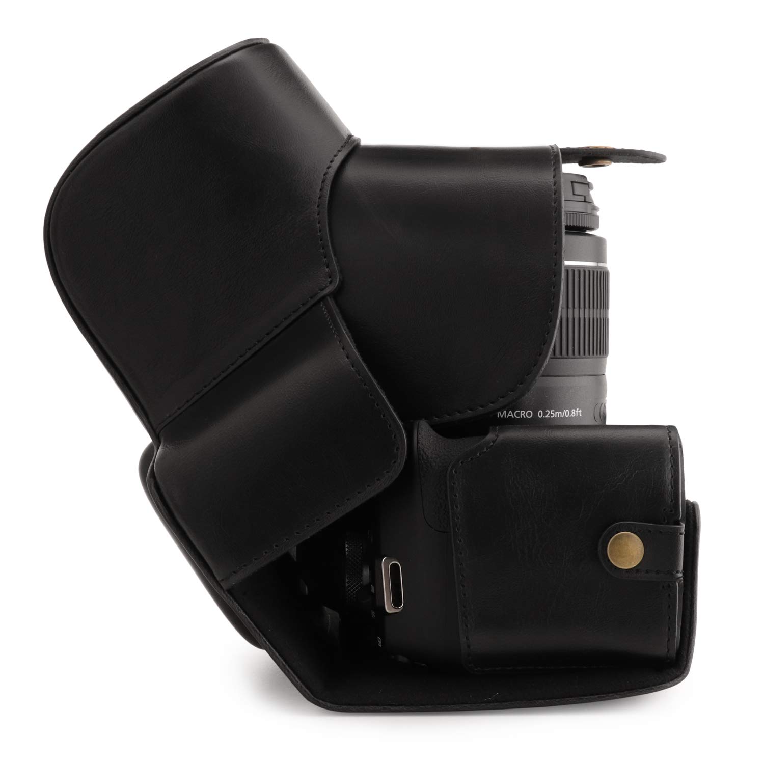 MegaGear MG1607 Ever Ready Leather Camera Case compatible with Canon EOS Rebel T7 (18-55mm), 2000D (18-55mm) - Black